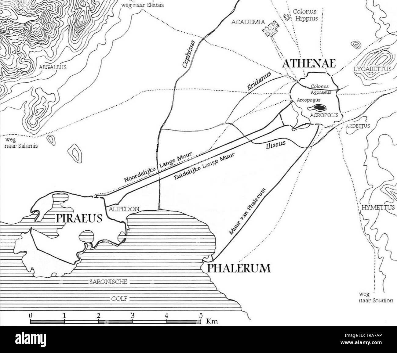 The Long Walls connecting the ancient city of Athens to its port of ...