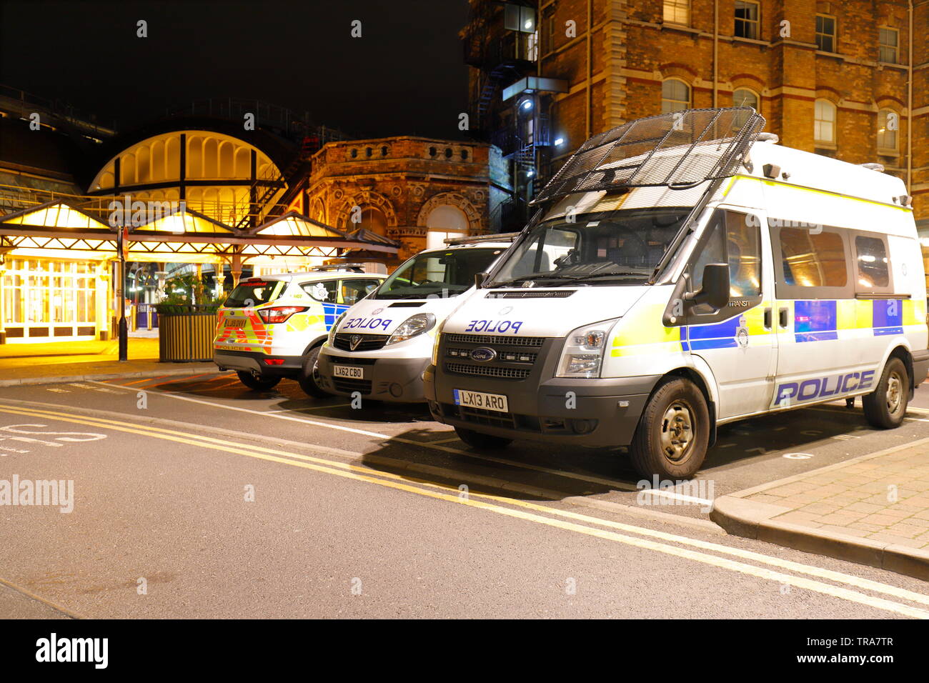 British Transport Police vehicles parked outside York city station ...
