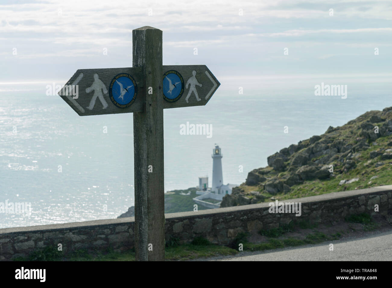 Coast Path Sign at South Stack Lighthouse - Anglesey, Wales, UK Stock ...