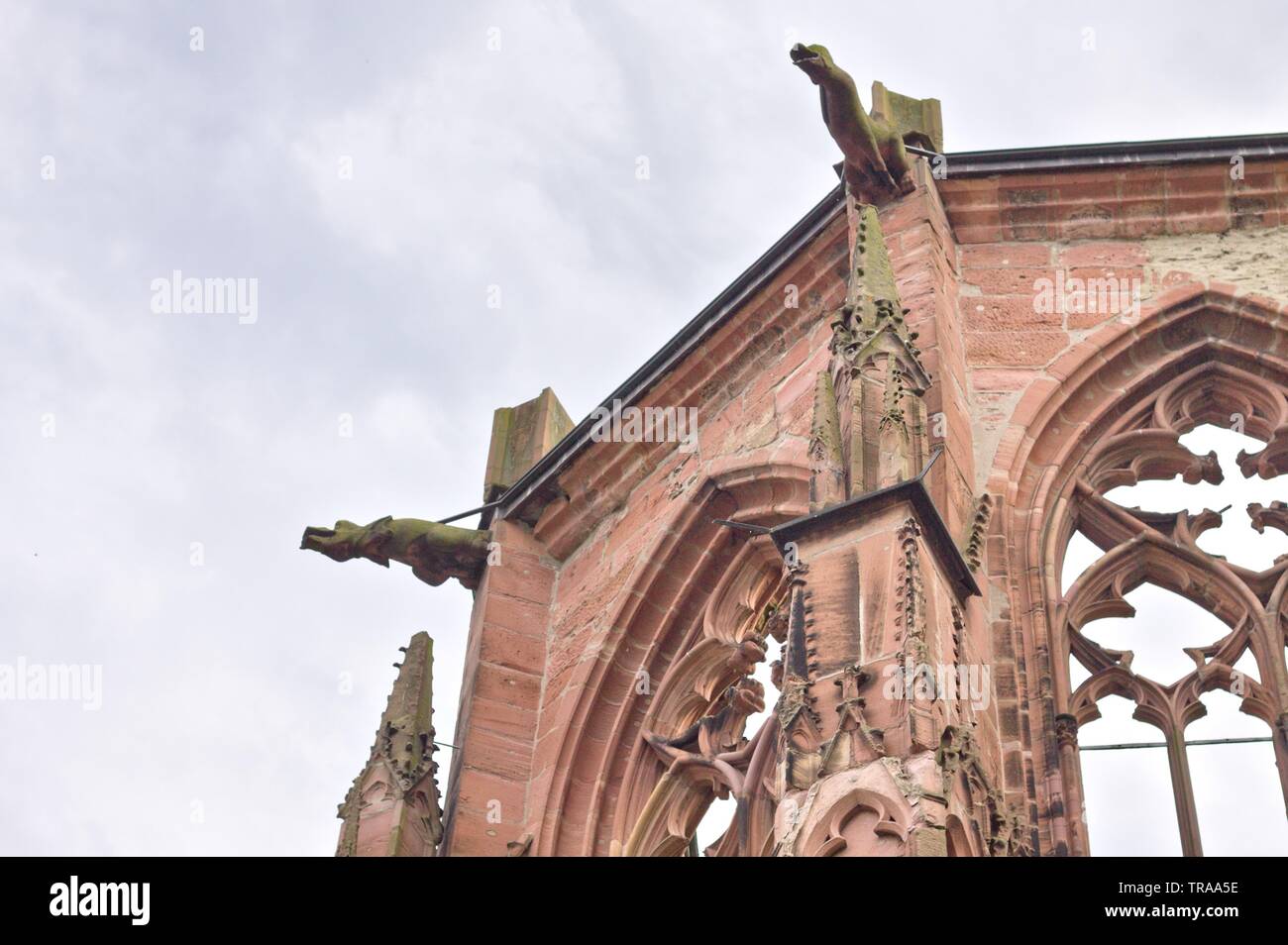 Ruins of a gothic chapel with pointed arch and gargoyles (Bacharach ...