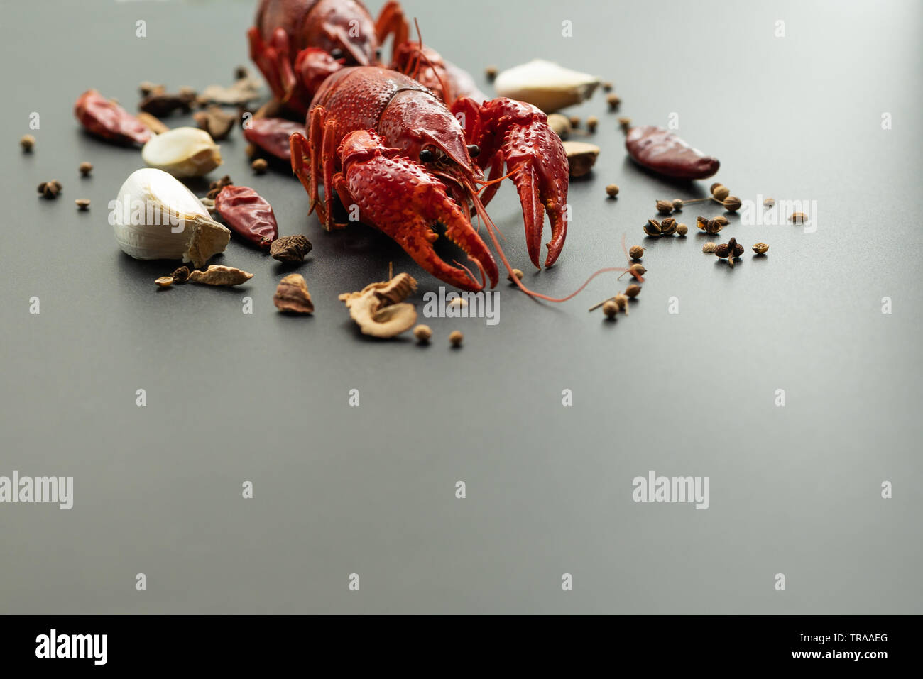 Crayfish red, Baby Lobster with herb for stir fry on black background ...