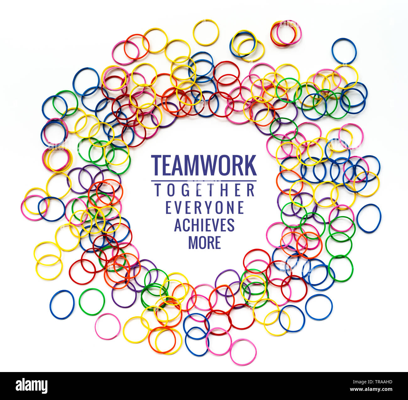 Teamwork concept. group of colorful rubber band on white background ...