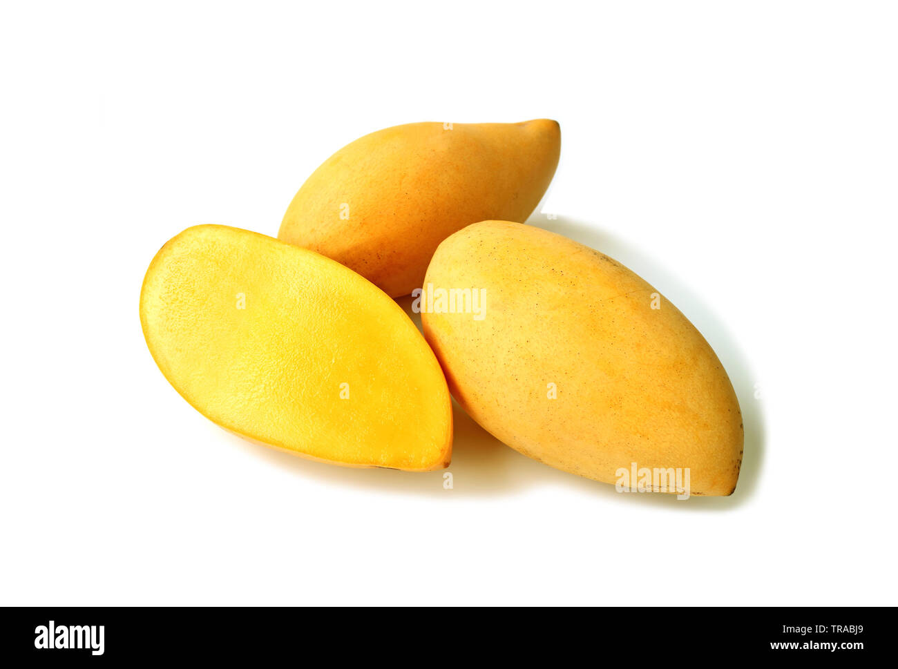 Fresh Ripe Mango Whole Fruits with Cut in Half Isolated on White ...