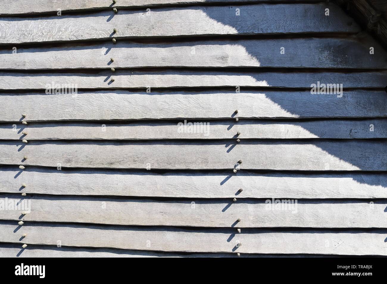 Close up view on detailed wooden plank and log surfaces in high ...