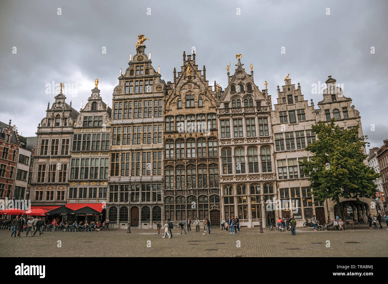 Typical buildings at the Grote Market Square in Antwerp. Multicultural ...