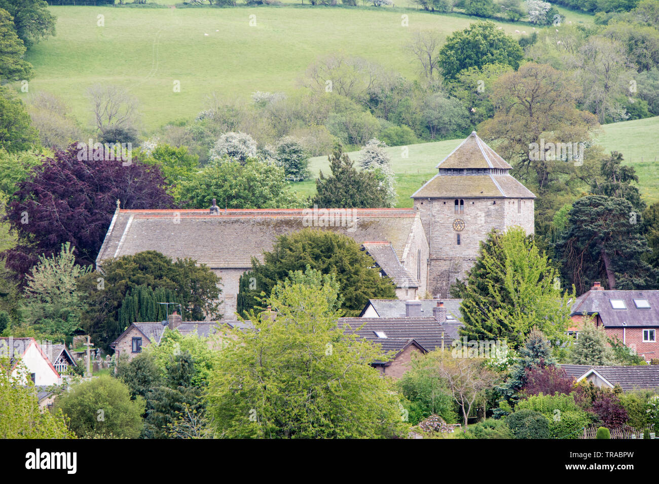 The C12 church of St George, Clun, Shropshire, England, UK Stock Photo ...