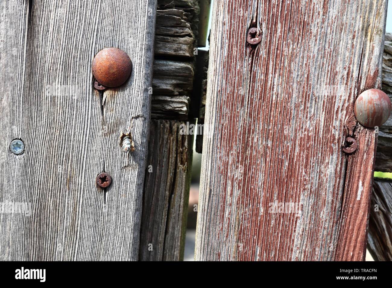 Close up view on detailed wooden plank and log surfaces in high ...