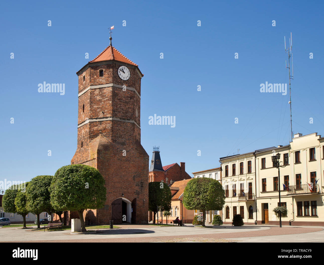 Medieval townhouse tower at Freedom square in Znin. Poland Stock Photo ...