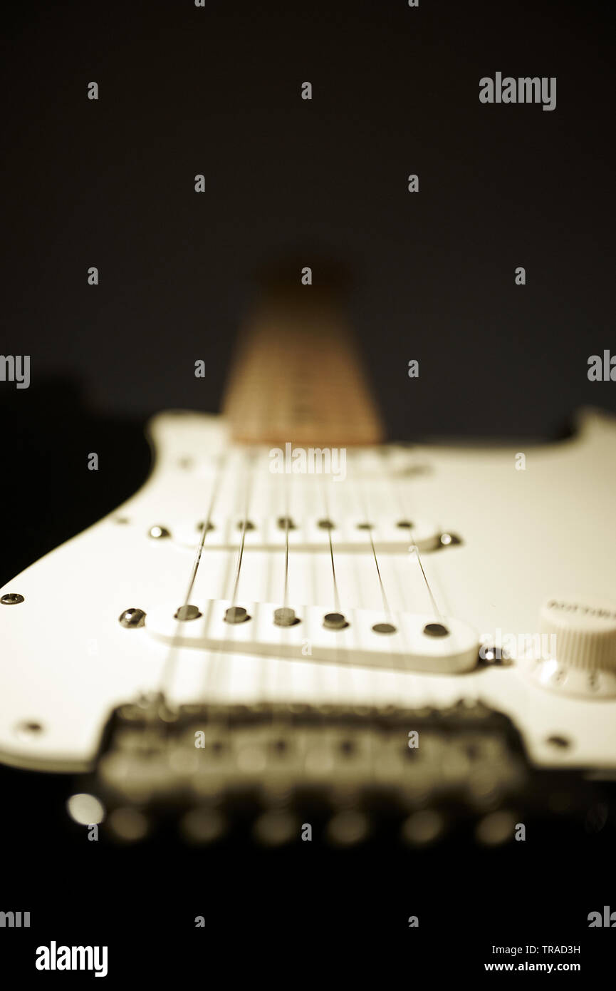 Close up of an electric 6 string electric guitar in a studio Stock ...