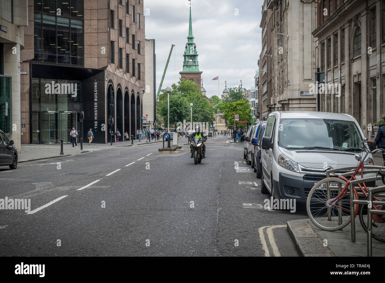 London Street Scene with the Tower of London. View from Eastcheap Stock ...