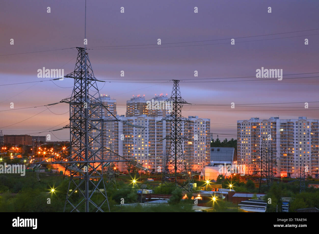 Power line in Moscow. Russia Stock Photo - Alamy