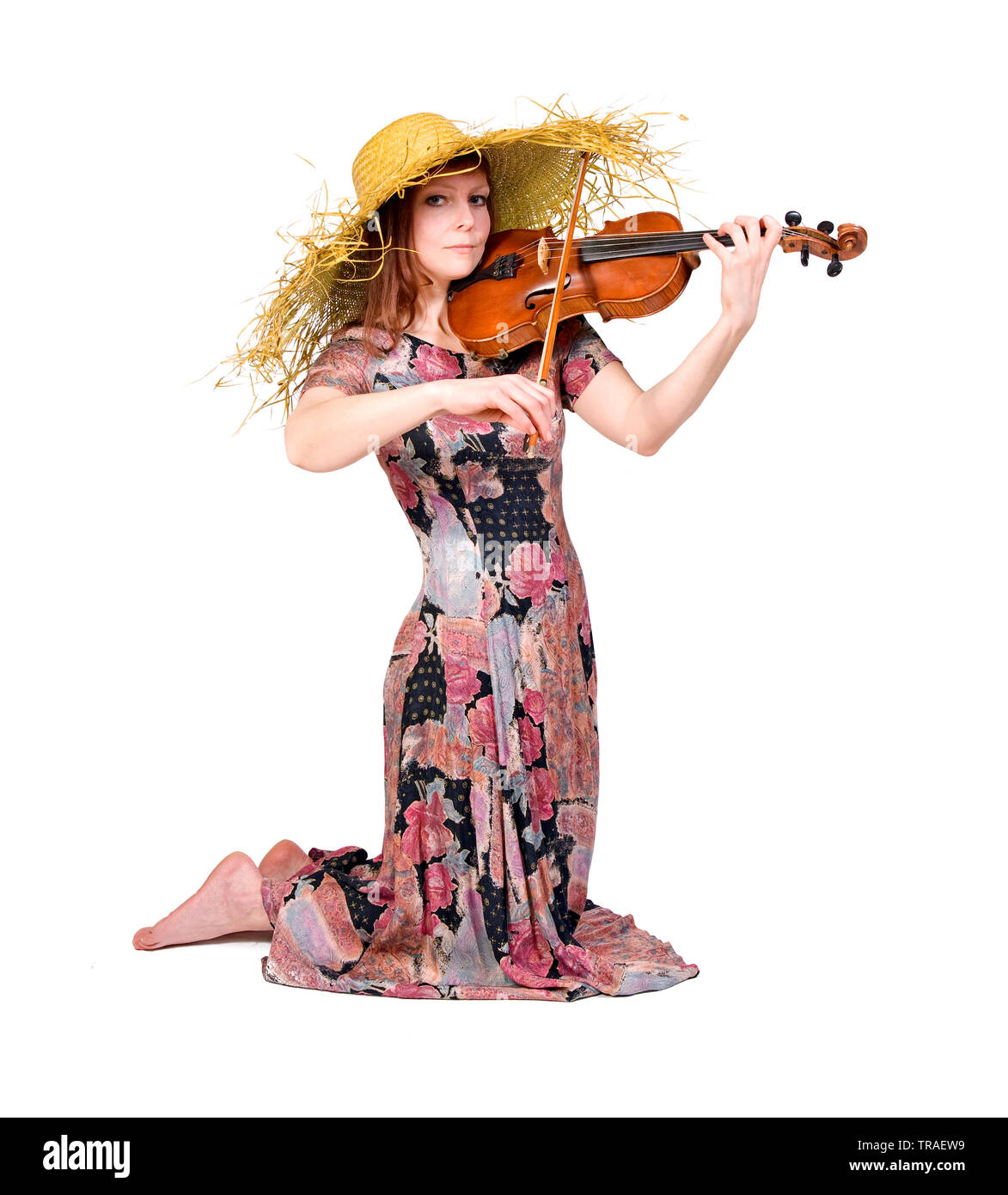 young woman plays the viola isolated on white background Stock Photo ...