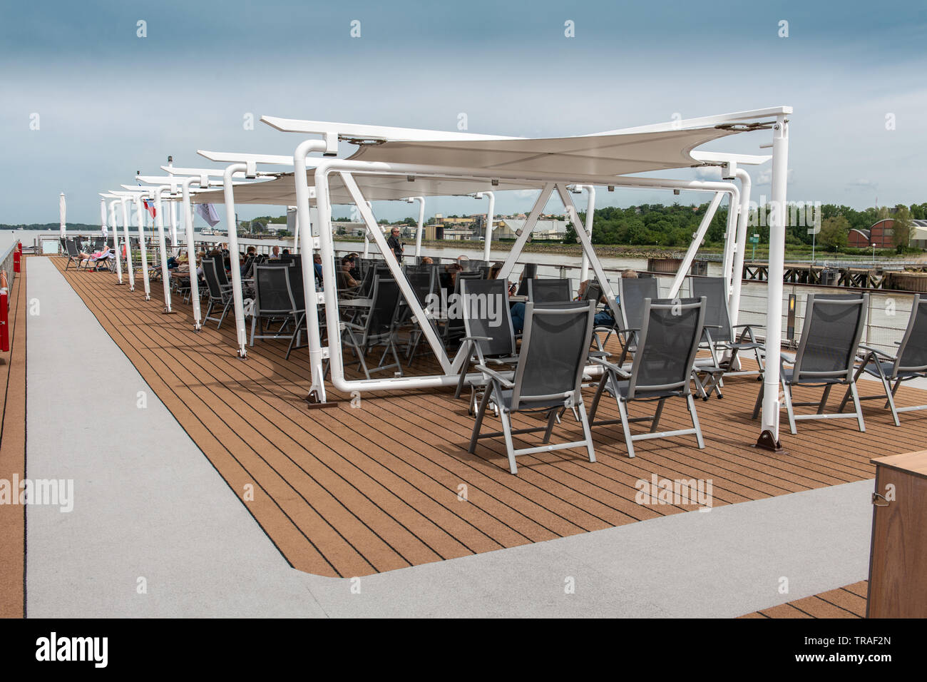 Sun Deck on Viking Longship Forseti in Bordeaux region of France Stock ...