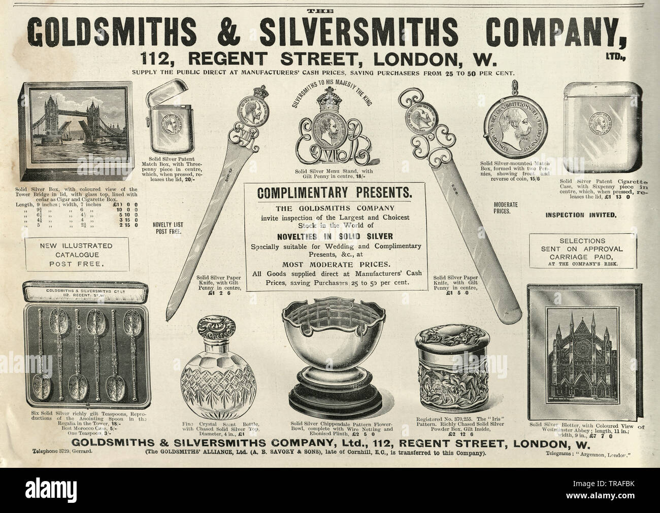 Edwardian newspaper advert for the Goldsmiths and Silversmiths Company ...