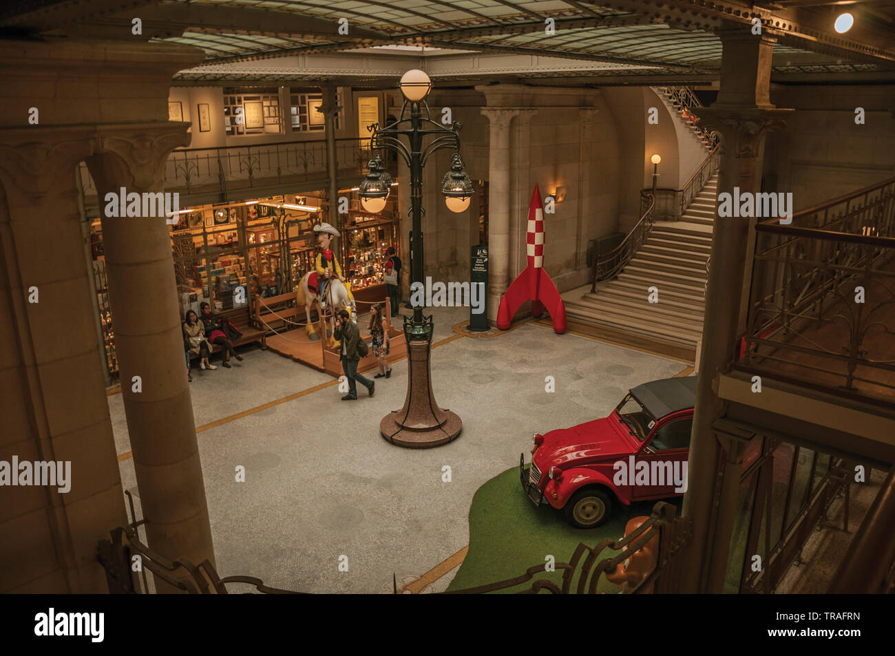 Main hall of the Comics Art Museum in Brussels. Vibrant and friendly ...