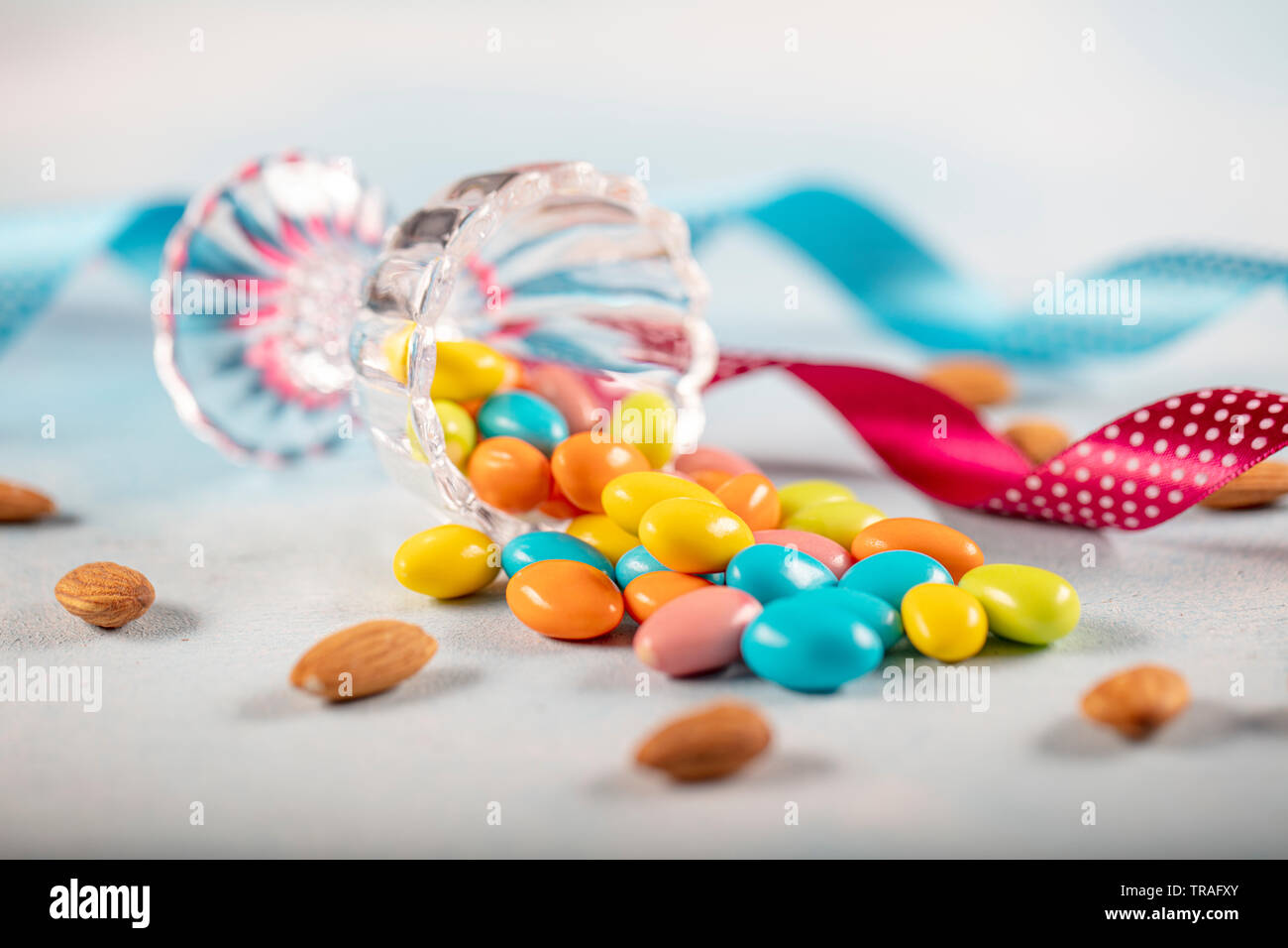 Almond candy; Sugared Almonds on white background Stock Photo - Alamy