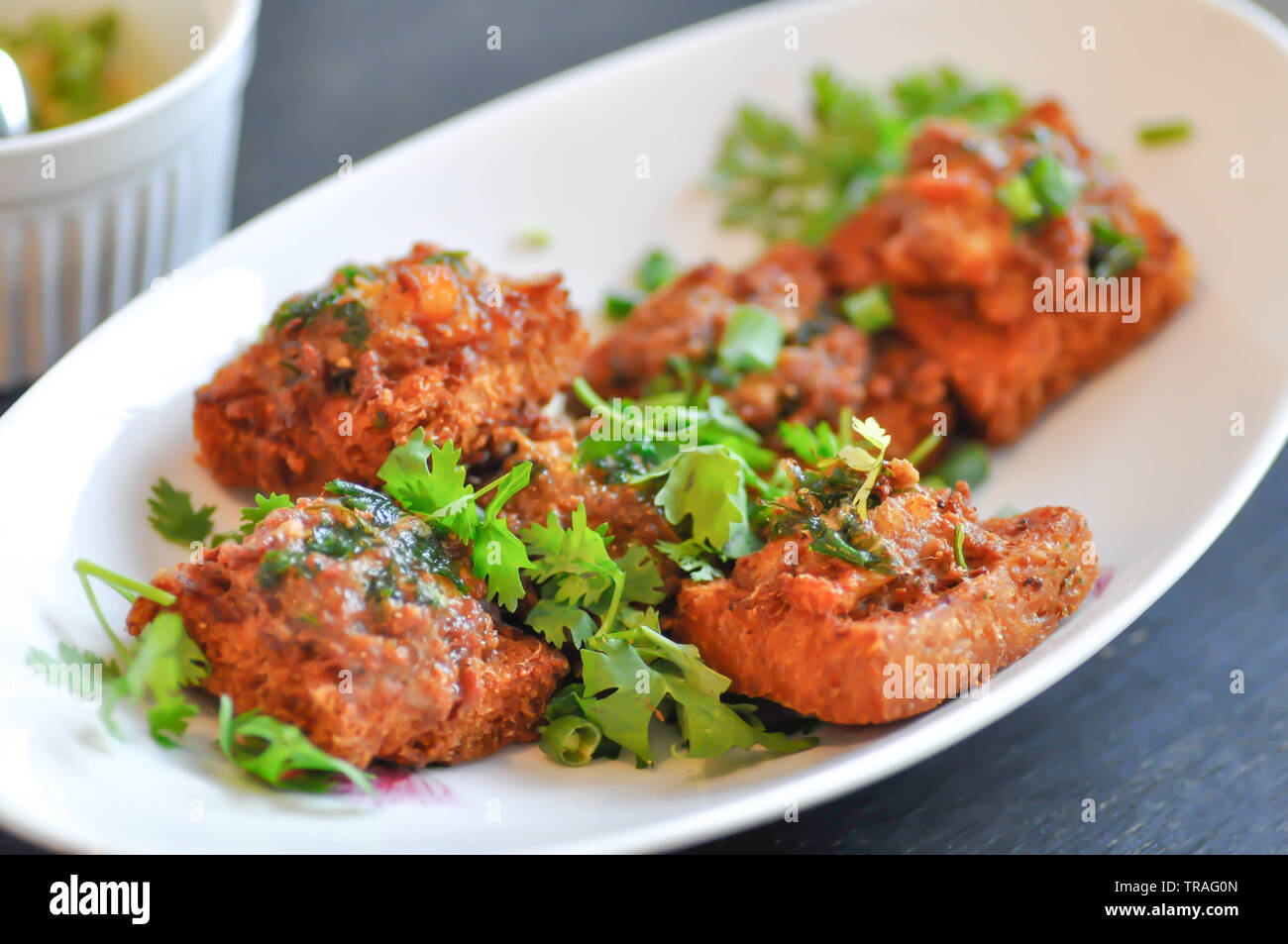 fried bread with minced pork spread, Thai toast Stock Photo - Alamy