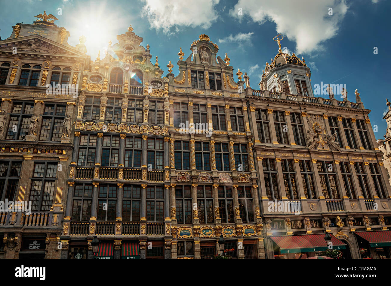 Facade of old typical buildings in Brussels. Vibrant and friendly city ...