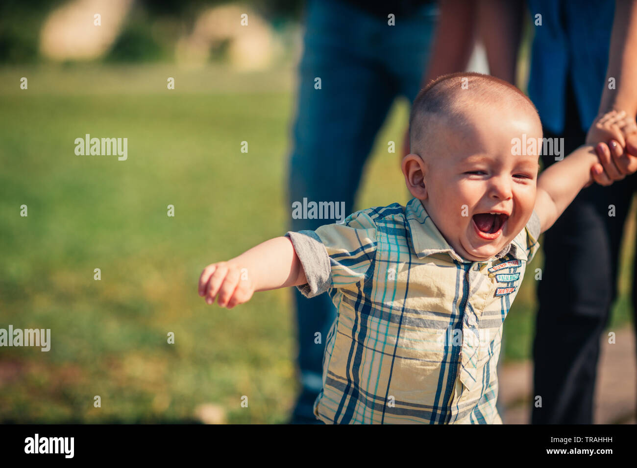 happy toddler baby on nature background Stock Photo - Alamy