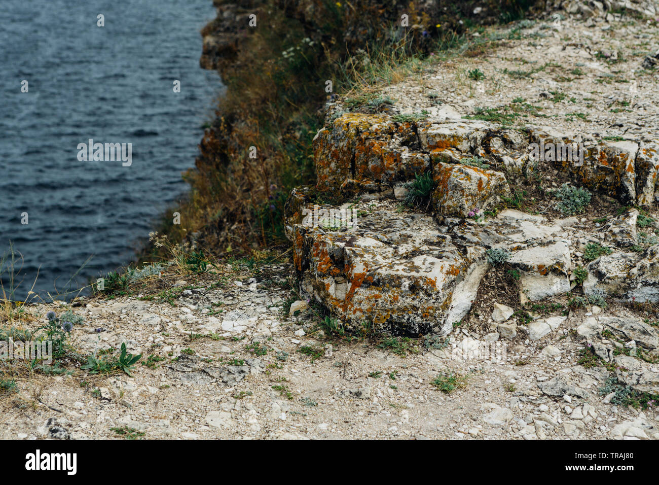 landscape river cliff grass on the sky background Stock Photo - Alamy