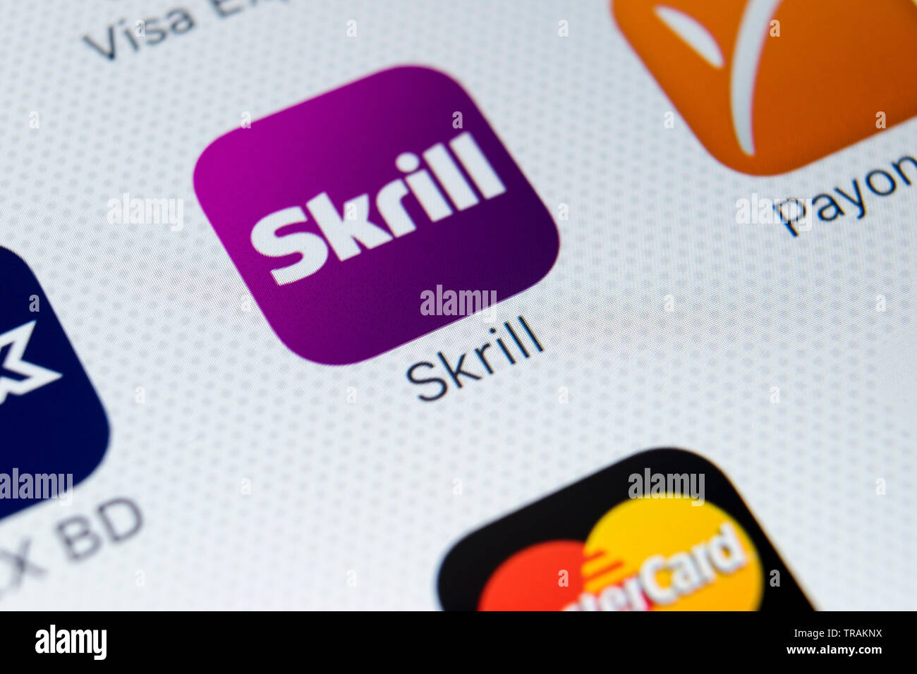 Sankt-Petersburg, Russia, February 9, 2018: Skrill application icon on ...