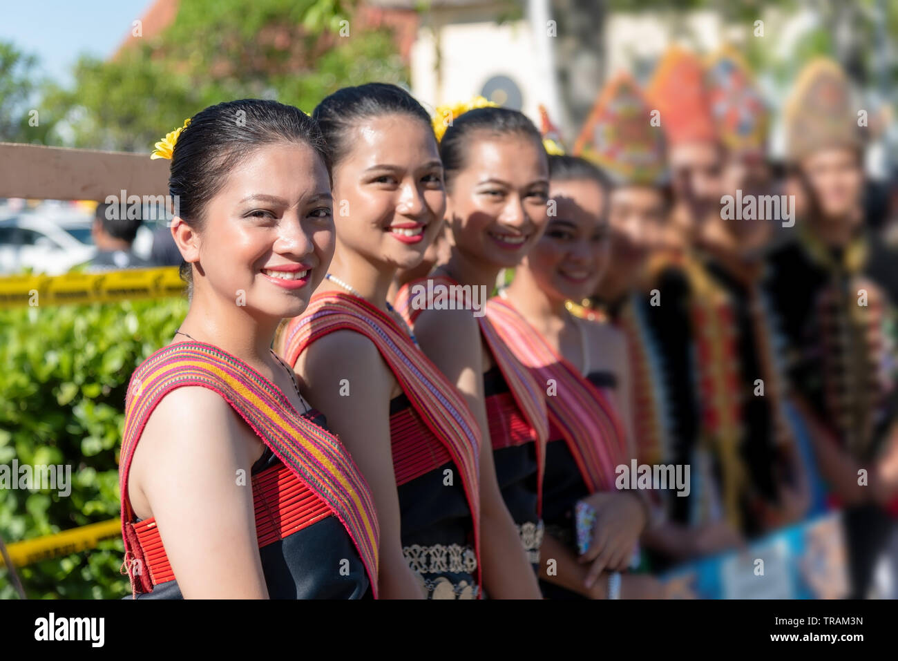 Portraits of Kadazan Dusun young girls in traditional attire from Kota ...