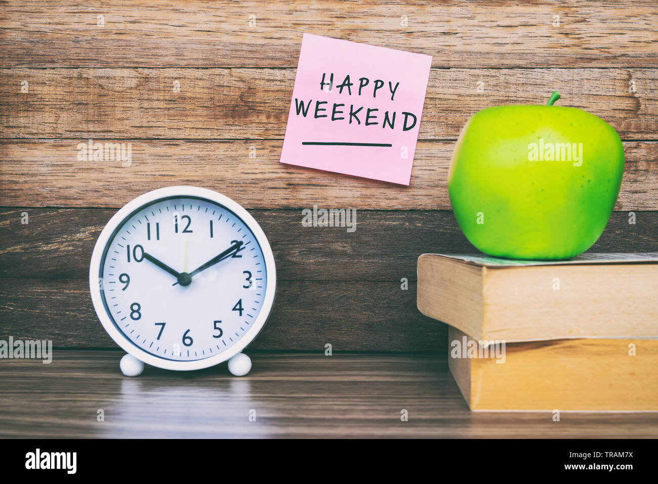 Happy Weekend greeting on sticky notes, office desk Stock Photo - Alamy