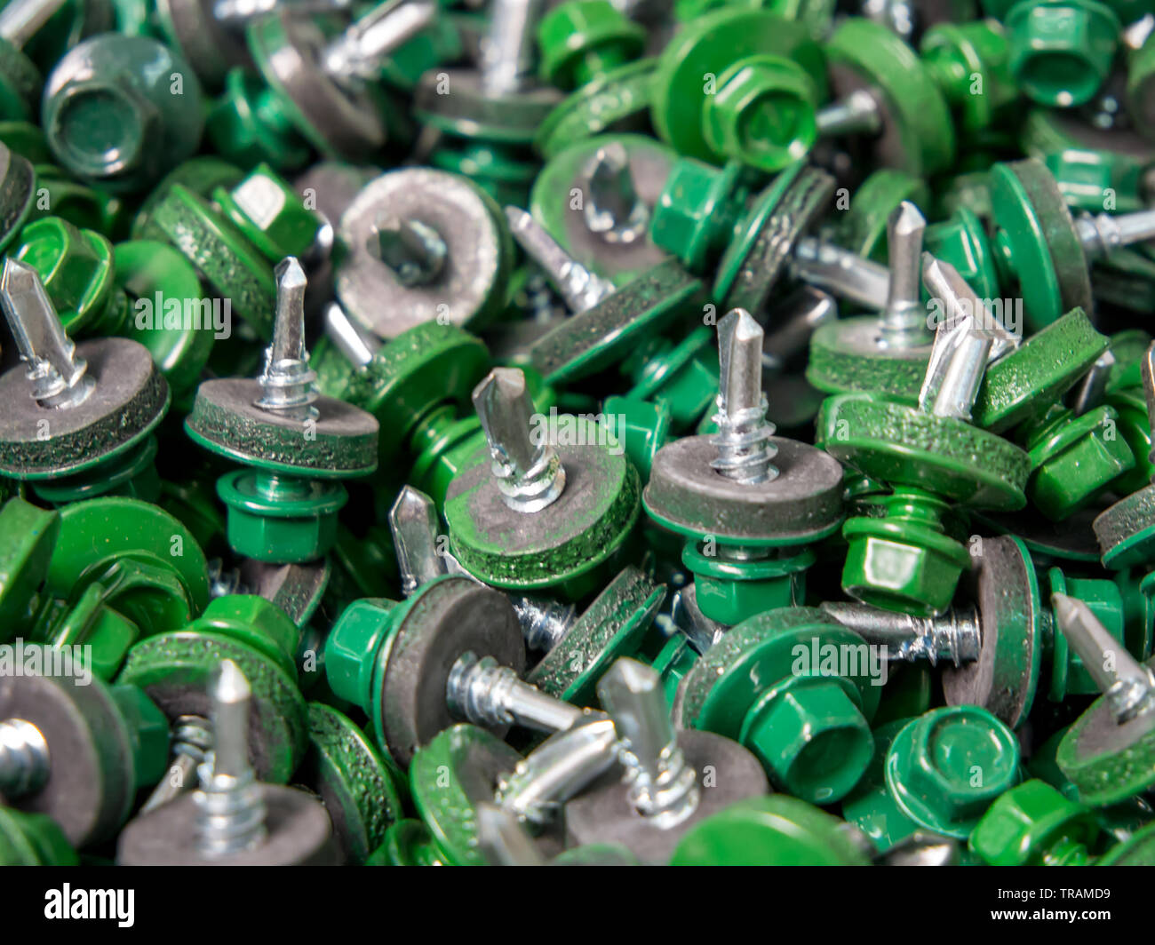 Background from roofing screws of green color Stock Photo - Alamy