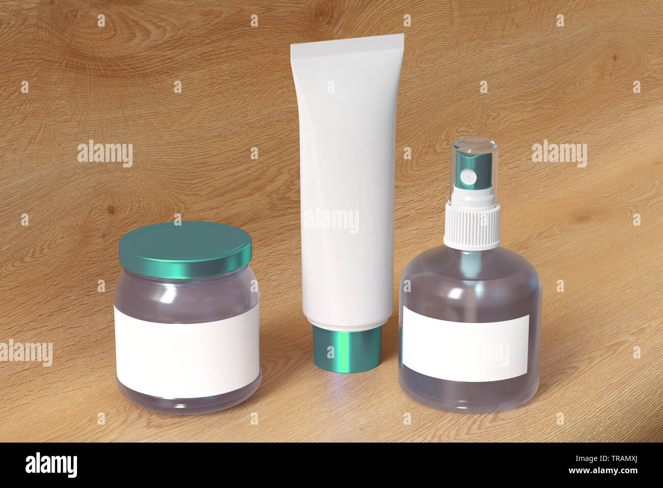 Cosmetic bottles set. Cyan spray, cream, tube, gel and lotion. Set of ...