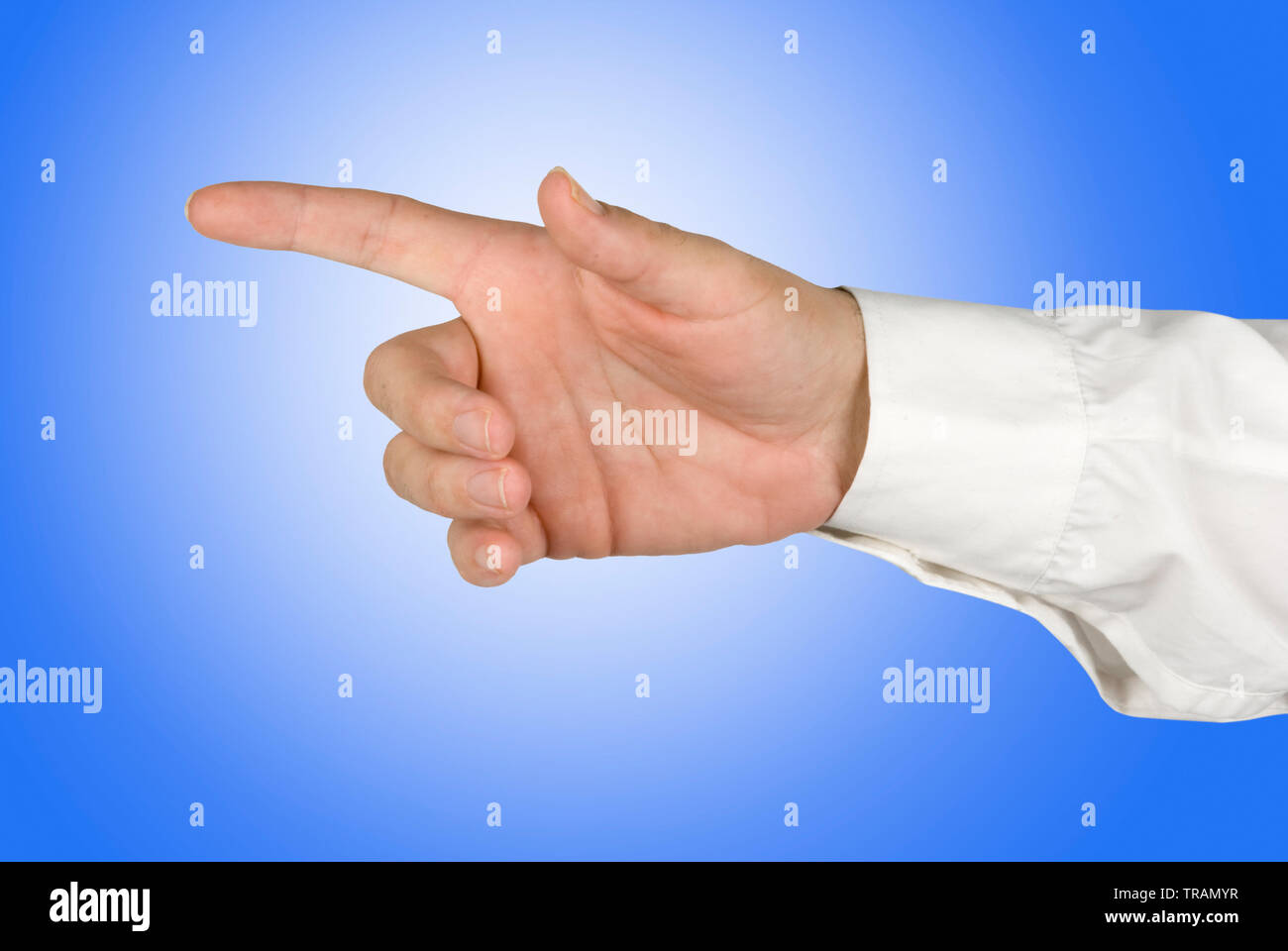 Hand pointing to left Stock Photo - Alamy