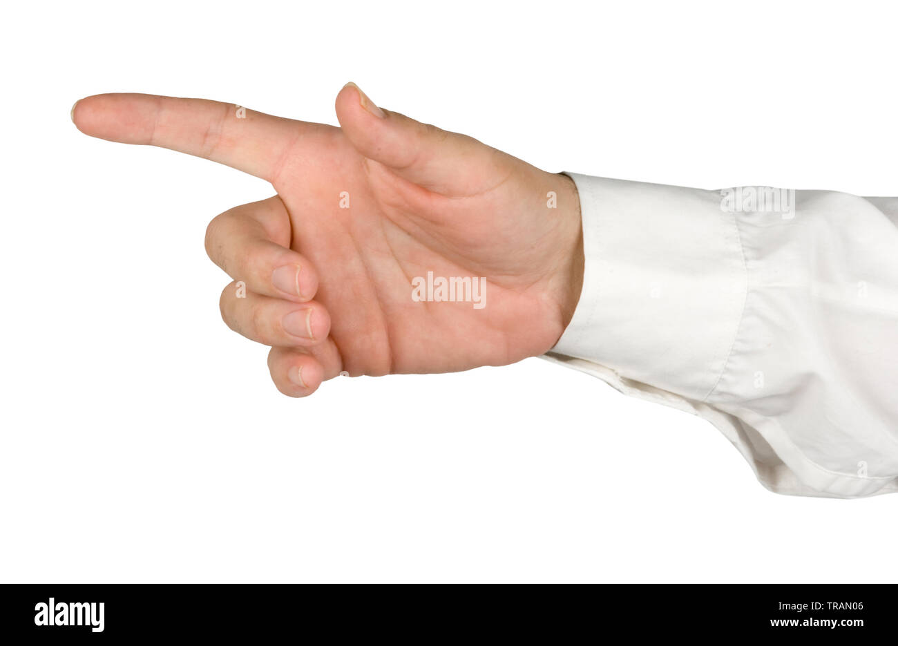 Hand pointing to left Stock Photo - Alamy