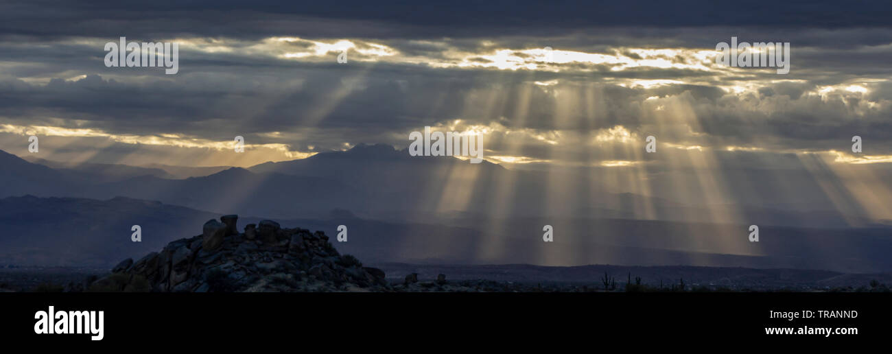 Dramatic Sun Rays Beaming Down On Mountains in the Arizona Desert Near ...