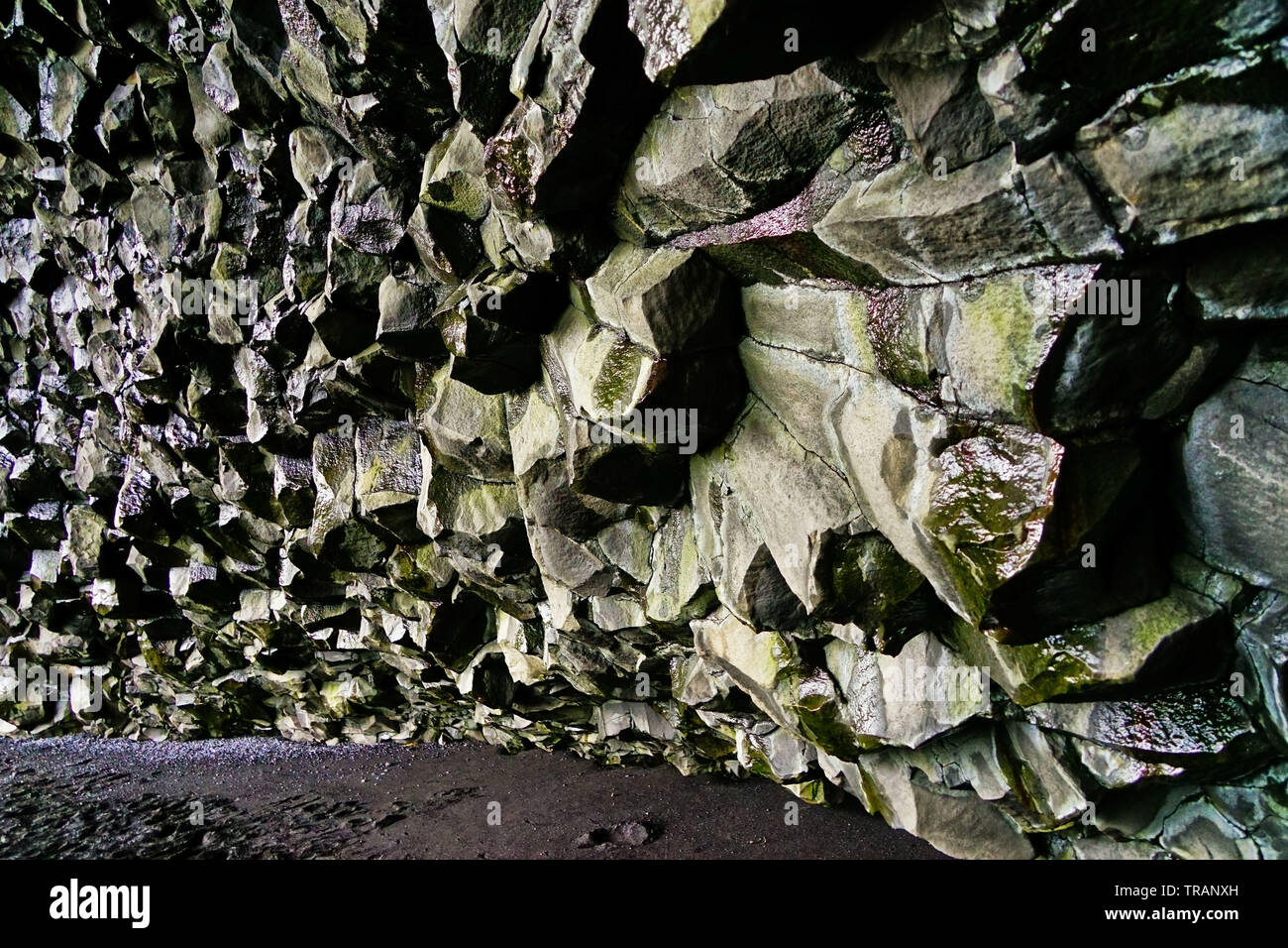 View of the basalt cave at the Reynisfjara Beach in Iceland in winter ...
