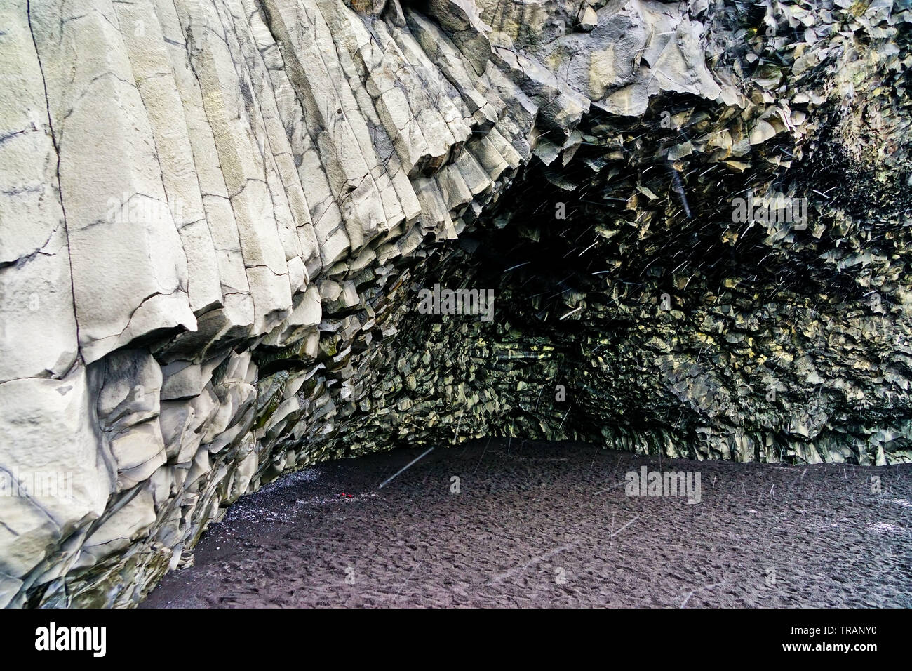 View of the basalt cave at the Reynisfjara Beach in Iceland in winter ...