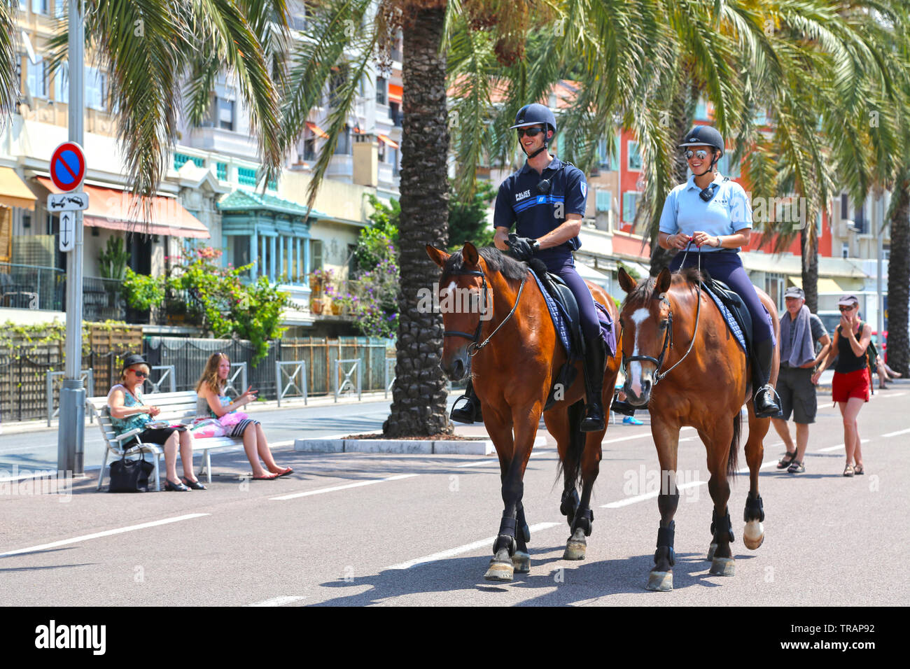 French police keep order along the Promenade des Anglais Stock Photo ...
