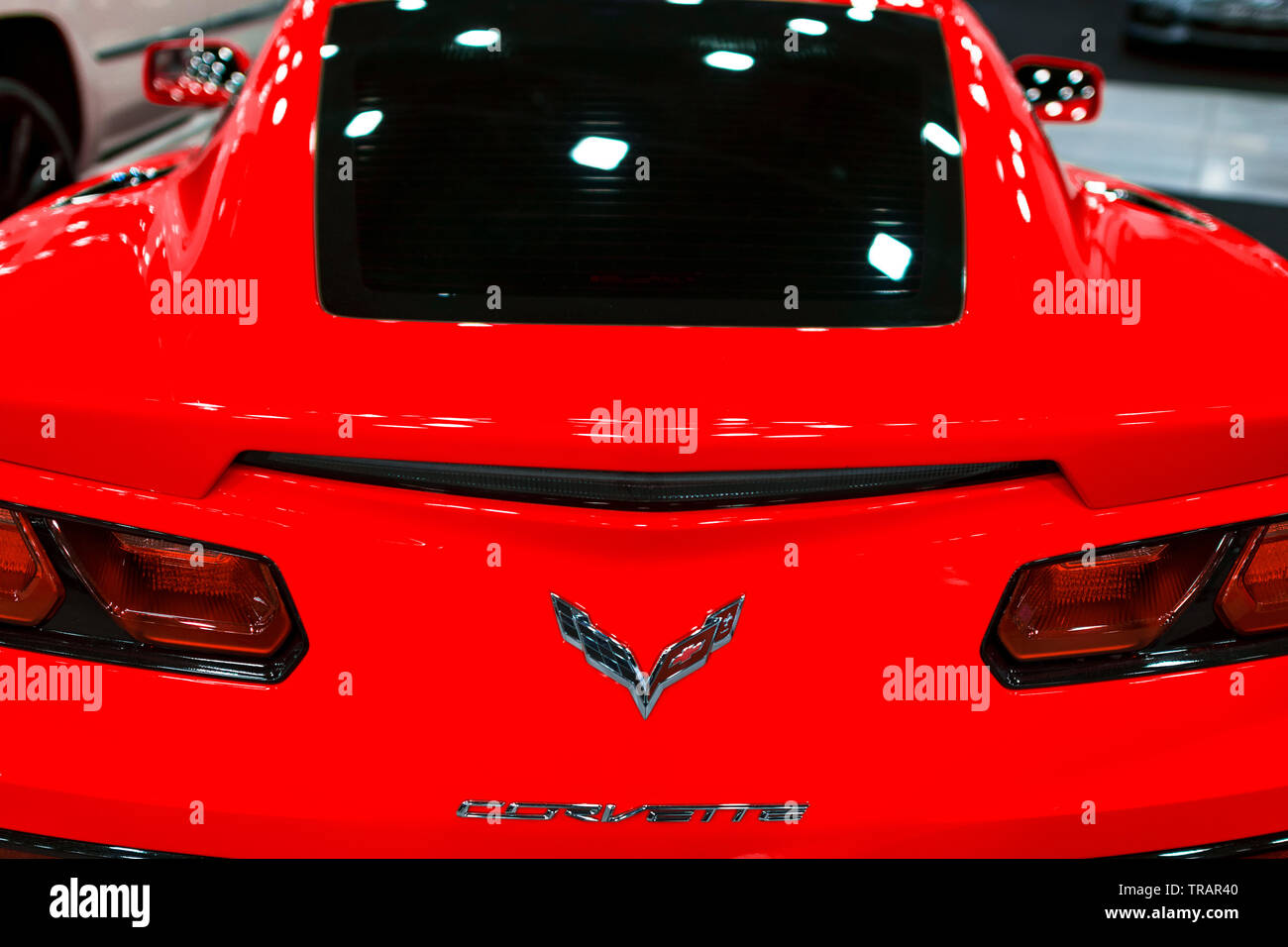 Sankt-Petersburg, Russia, July 21, 2017: Back view of a red Chevrolet ...