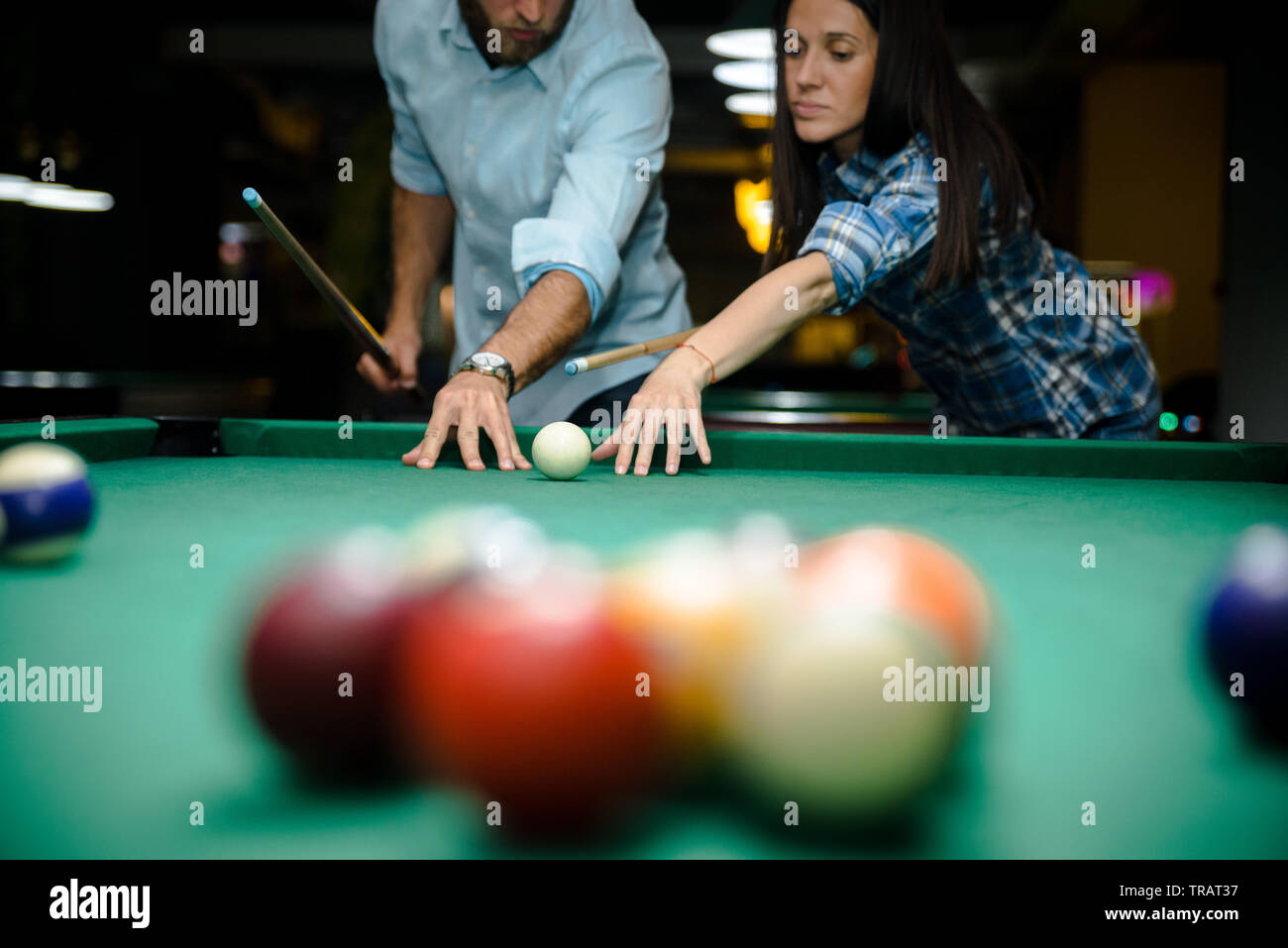 Two women play billiards hi-res stock photography and images - Alamy