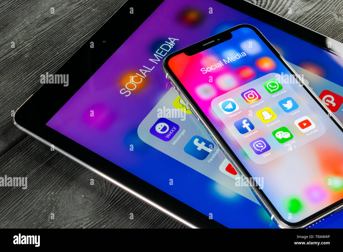 Sankt-Petersburg, Russia June 8, 2018: Apple iPhone X and iPad with ...