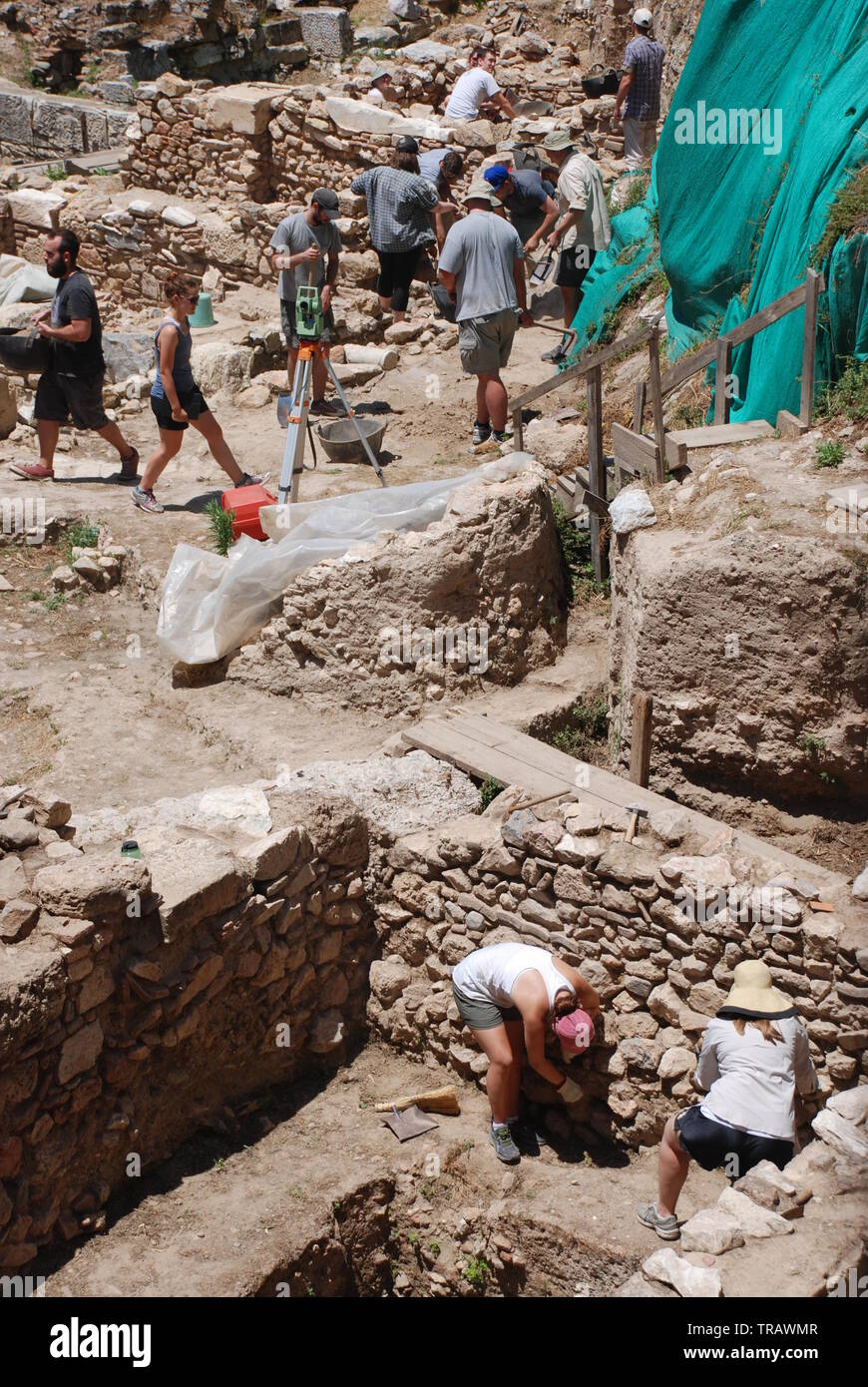 Athens, Greece / July 2018: The archaeological dig at the Ancient Agora ...