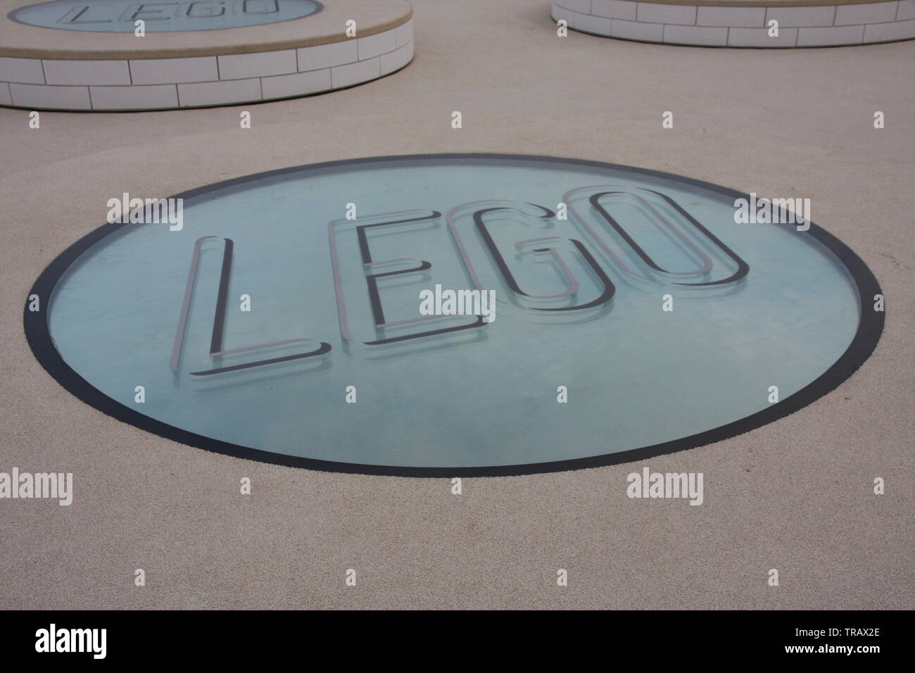 Glass Lego logo on the roof of the Lego House, Billund, Denmark Stock ...