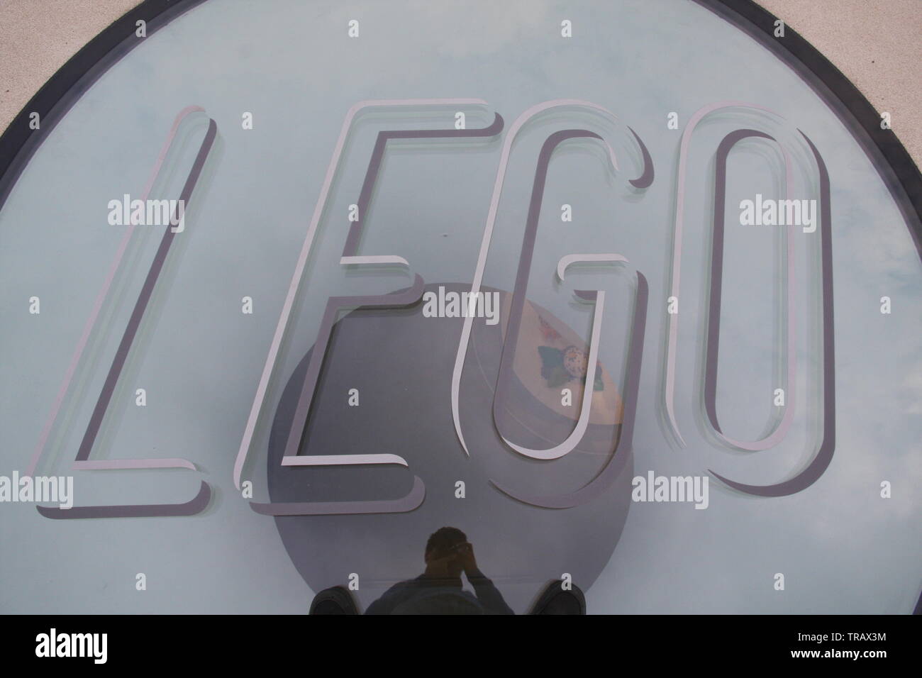 Glass Lego logo on the roof of the Lego House, Billund, Denmark Stock ...