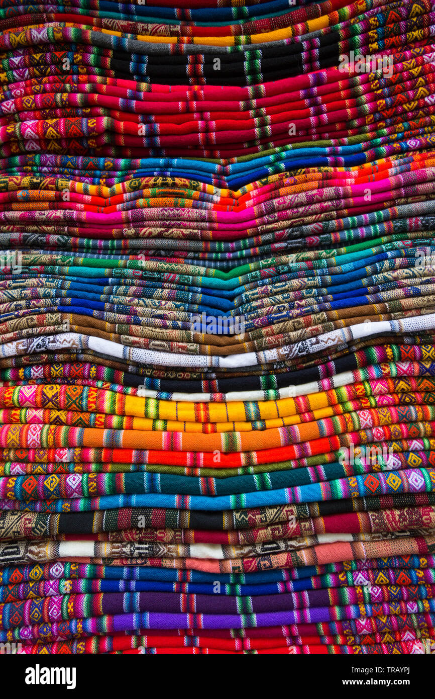 Stack of traditional South American woven blankets Stock Photo - Alamy