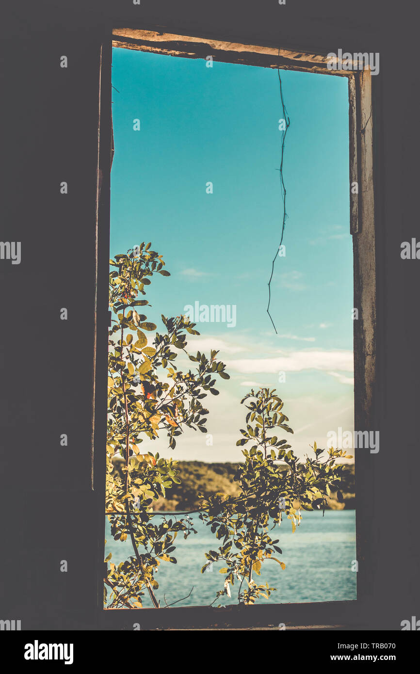 River view from an old window Stock Photo - Alamy