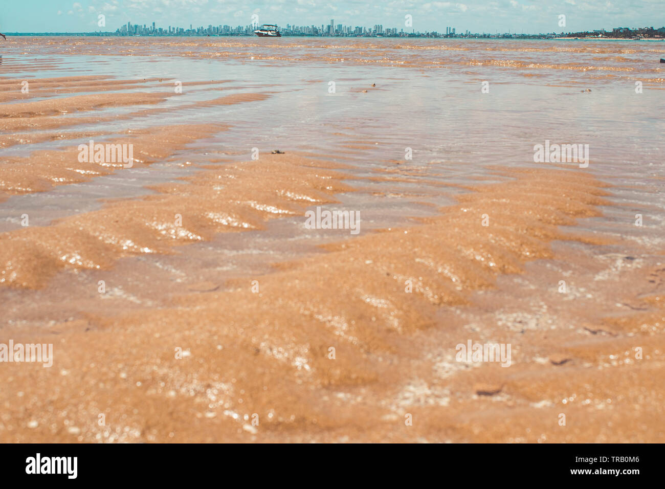 sand ridges and ripples on beach with blue water in Paraiba, Brazil ...