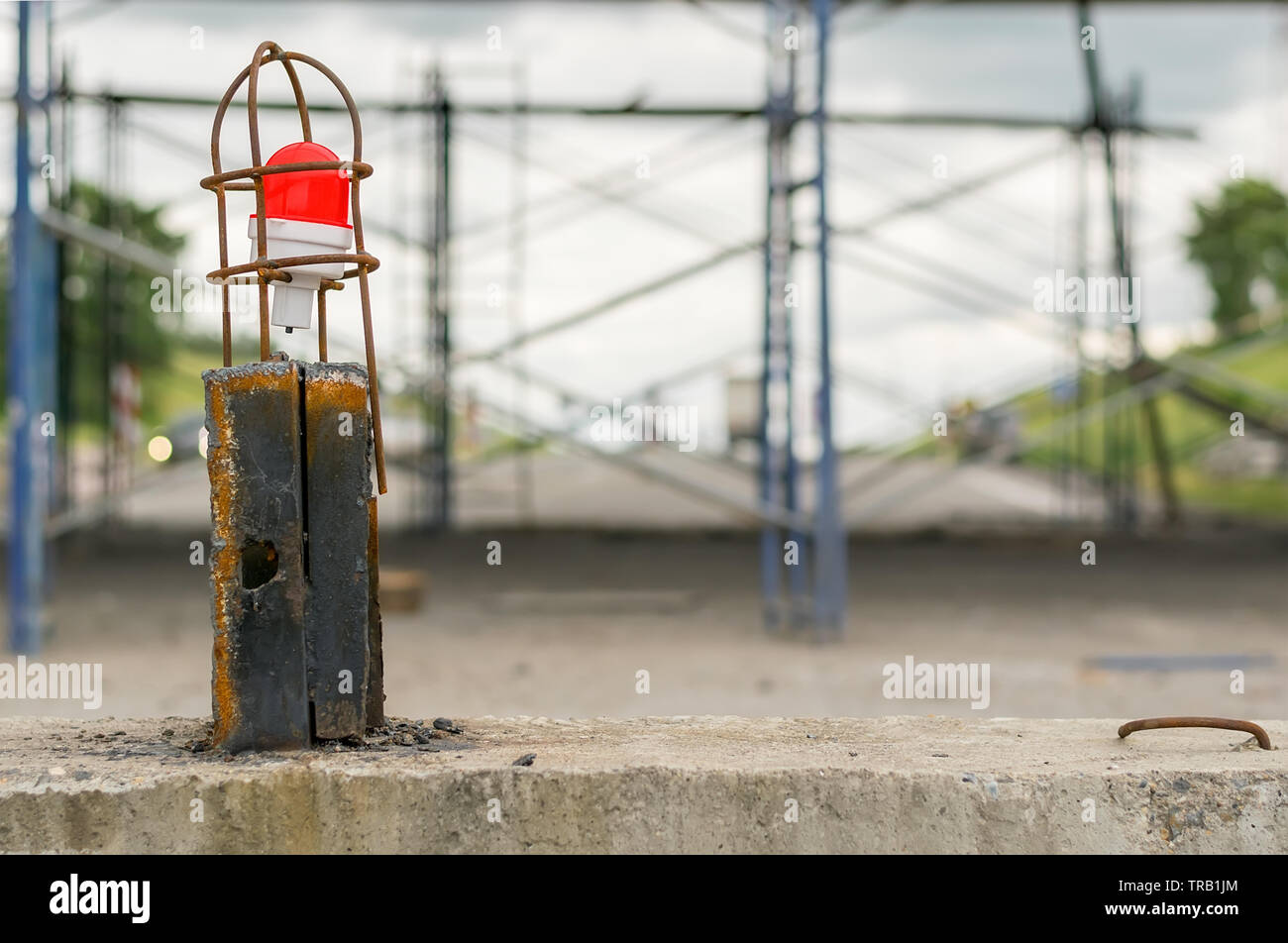 close up, hazard warning warning light on the background of major road ...