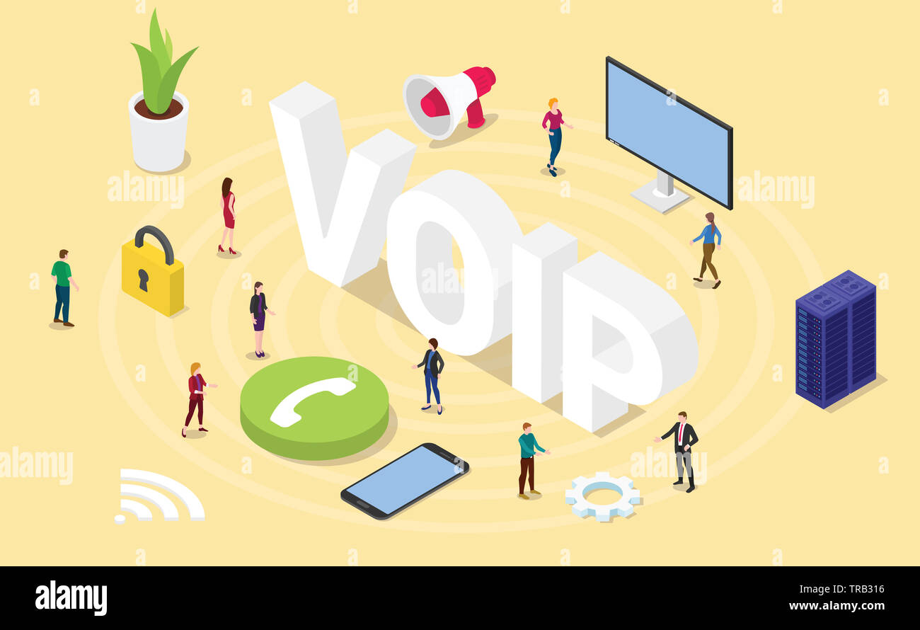 voip voice over internet protocol concept with big words and team ...