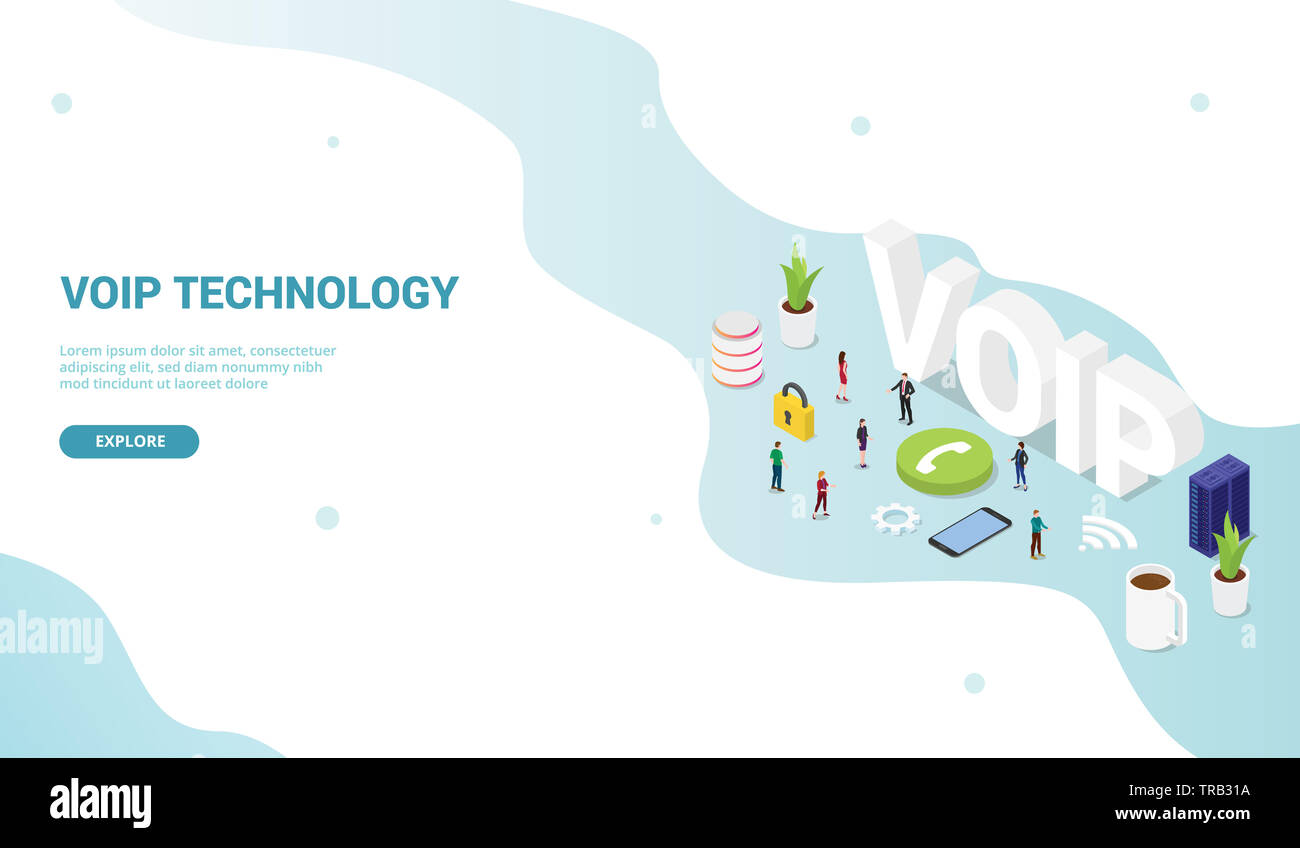 voip voice over internet protocol concept with big words and team ...