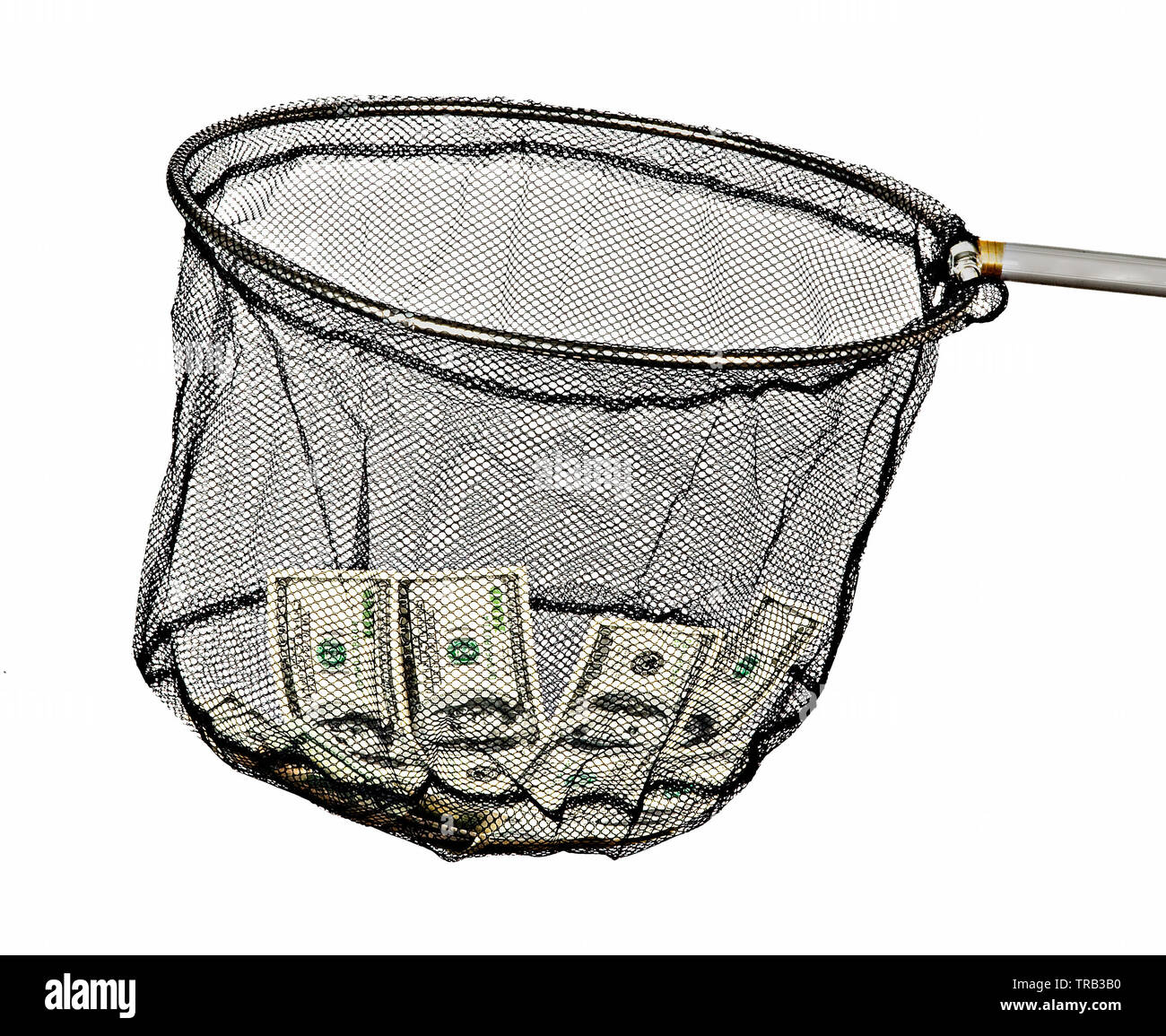 landing net with money isolated on white background Stock Photo - Alamy