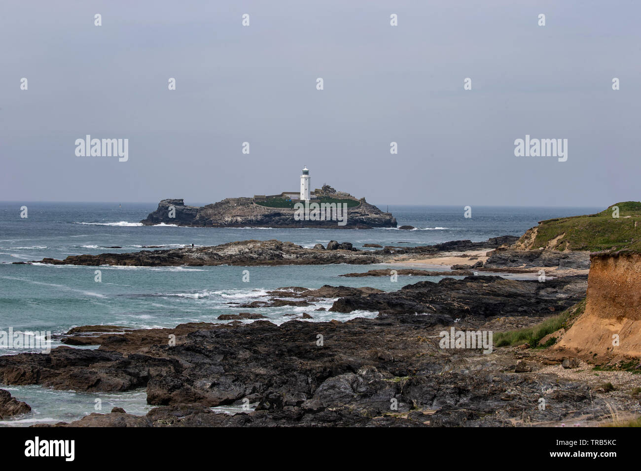 Godrevy lighthouse on Godrevy Island marks a dangerous reef off St ...