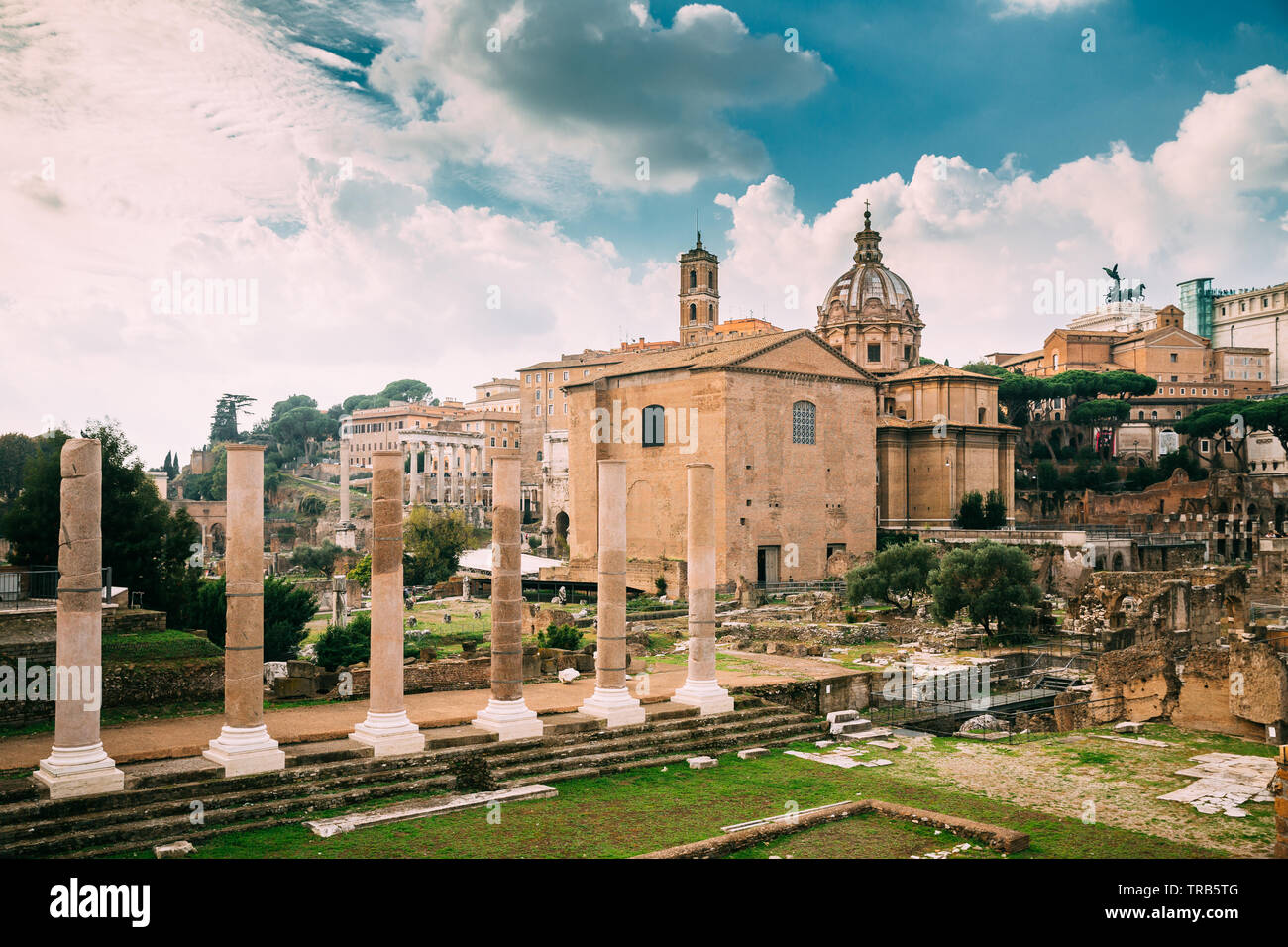 Rome, Italy. Temple Of Peace And Basilica Aemilia In The Roman Forum ...